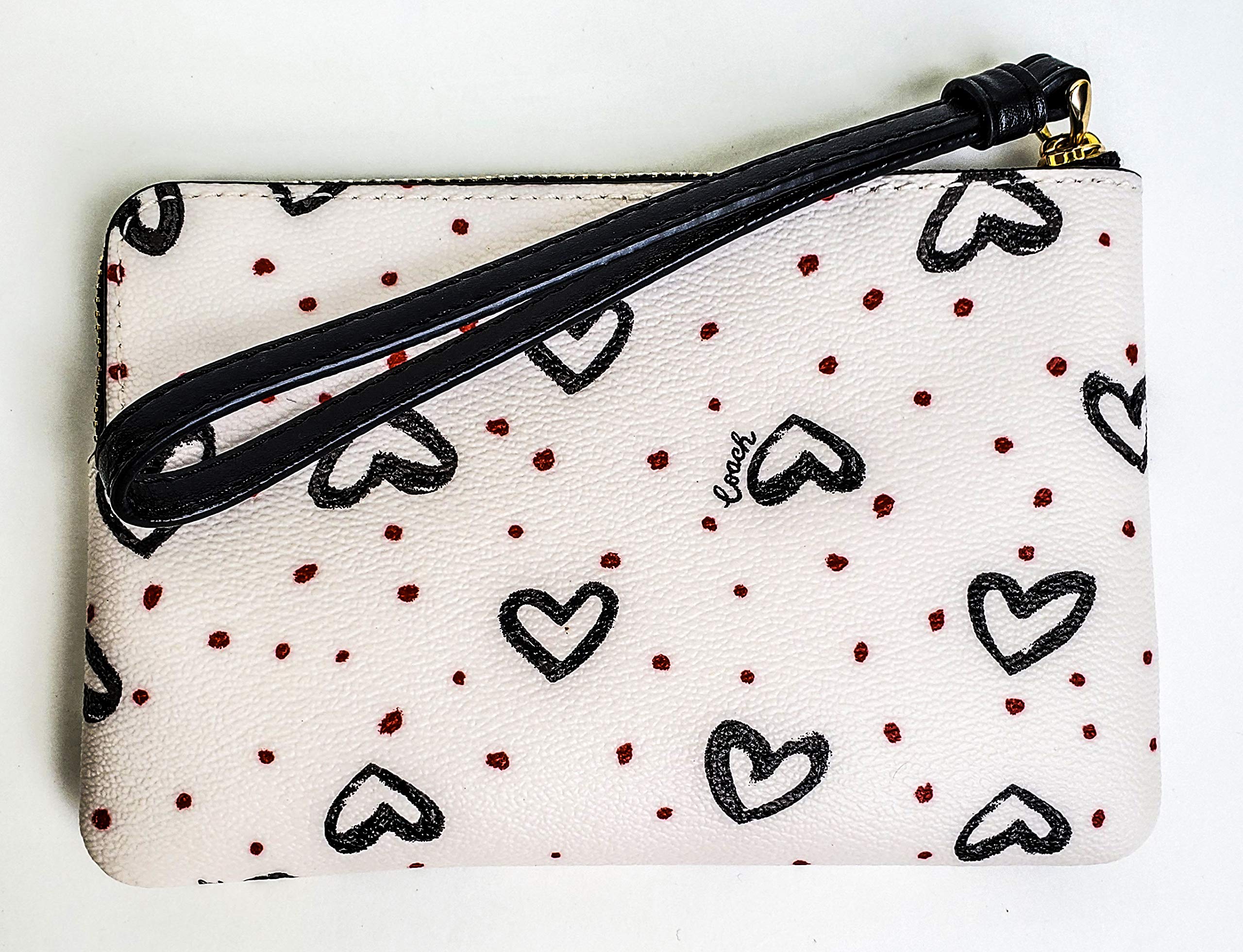 Coach Crossgrain Leather Corner Zip Wristlet with Crayon Hearts (Chalk Pink Multi/Black/Gold)