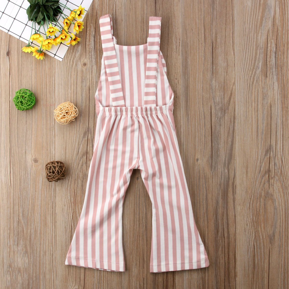 ZAXARRA Toddler Baby Girl Stripes Bell-Bottom Jumpsuit Romper Overalls Long Pants Outfits (1-2 Years, Brown Pink)