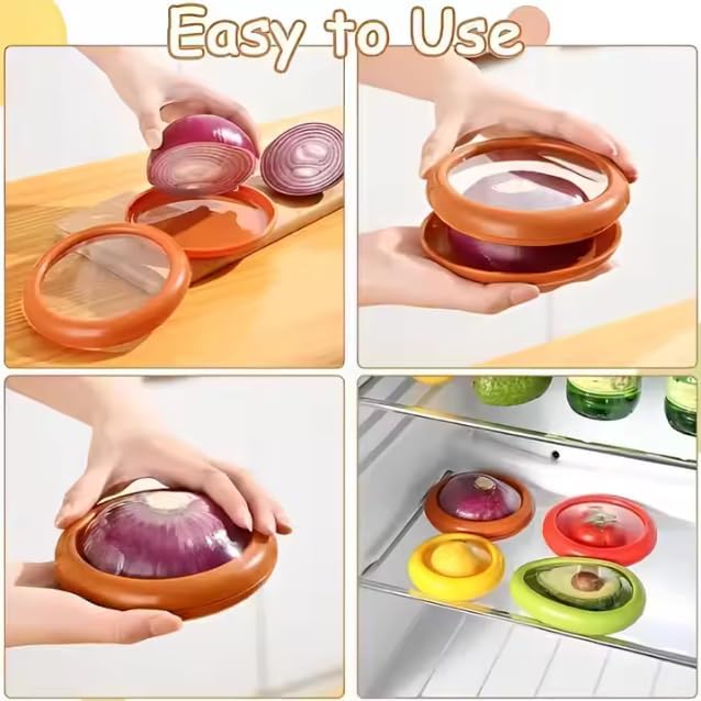Avocado Saver and Onion Storage Container - Set of 4 Reusable Storage Containers for Fridge - Ideal for Garlic, Onions, Lemons, and Potatoes
