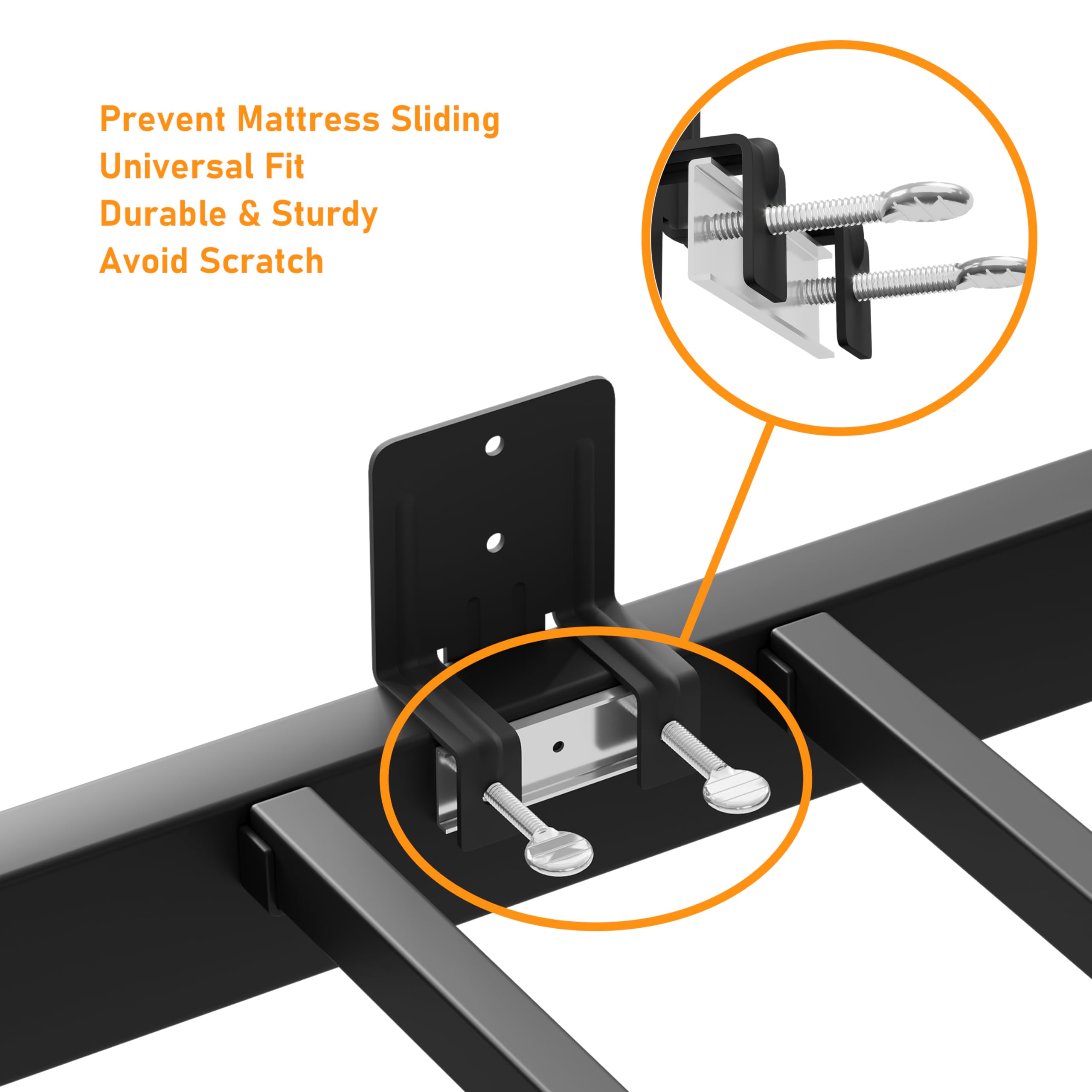 Askeld 6 PCS Non-Slip Mattress Gaskets, Mattress Gripper for Metal Bed Frame, Adjustable Mattress Slide Stopper, Durable Mattress Retainer Bar,Keep Mattress from Sliding,Black