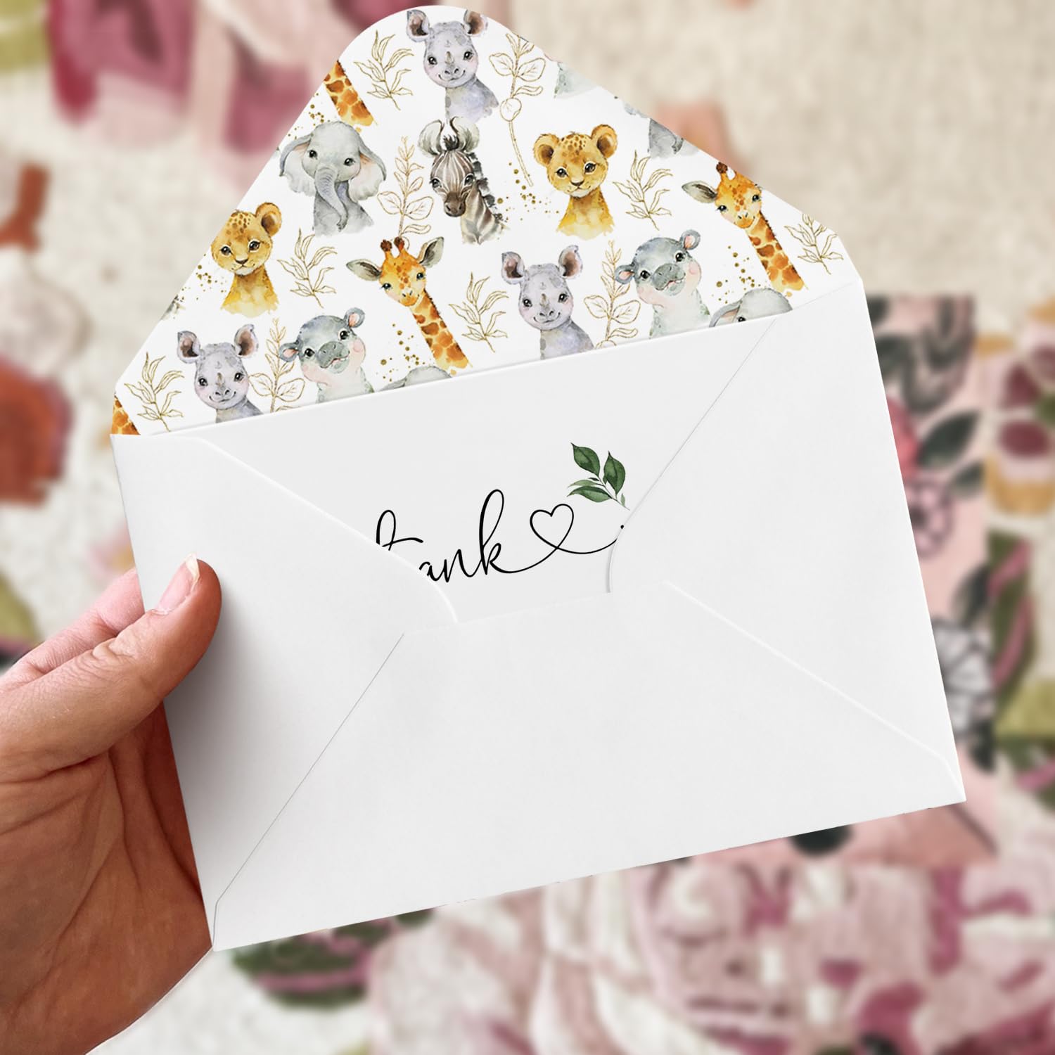 Artoid Mode 24 Pack Elephant Giraffe Thank You Cards Animal Greeting Cards Gift With Envelope Sticker Blank Note Cards for Birthday Wedding Baby Shower Bridal Shower, 4 x 6 Inch