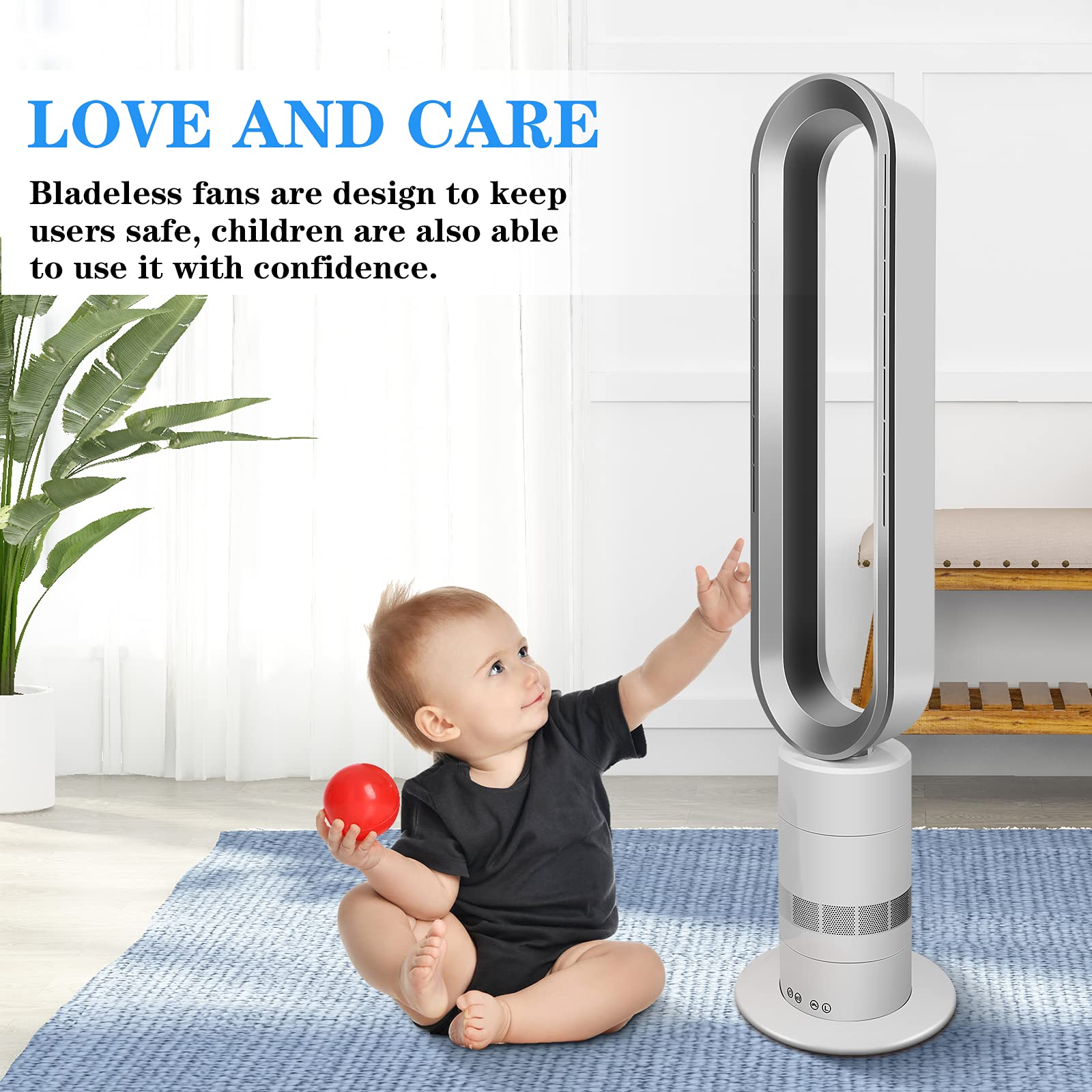 HealSmart Sufficient Size Bladeless Fan, Standing Fan, Tower Fan, 10 Speeds Settings, 10-Hour Timing Closure Bladeless Fan, Stylish And Modern Fan, Low Noise