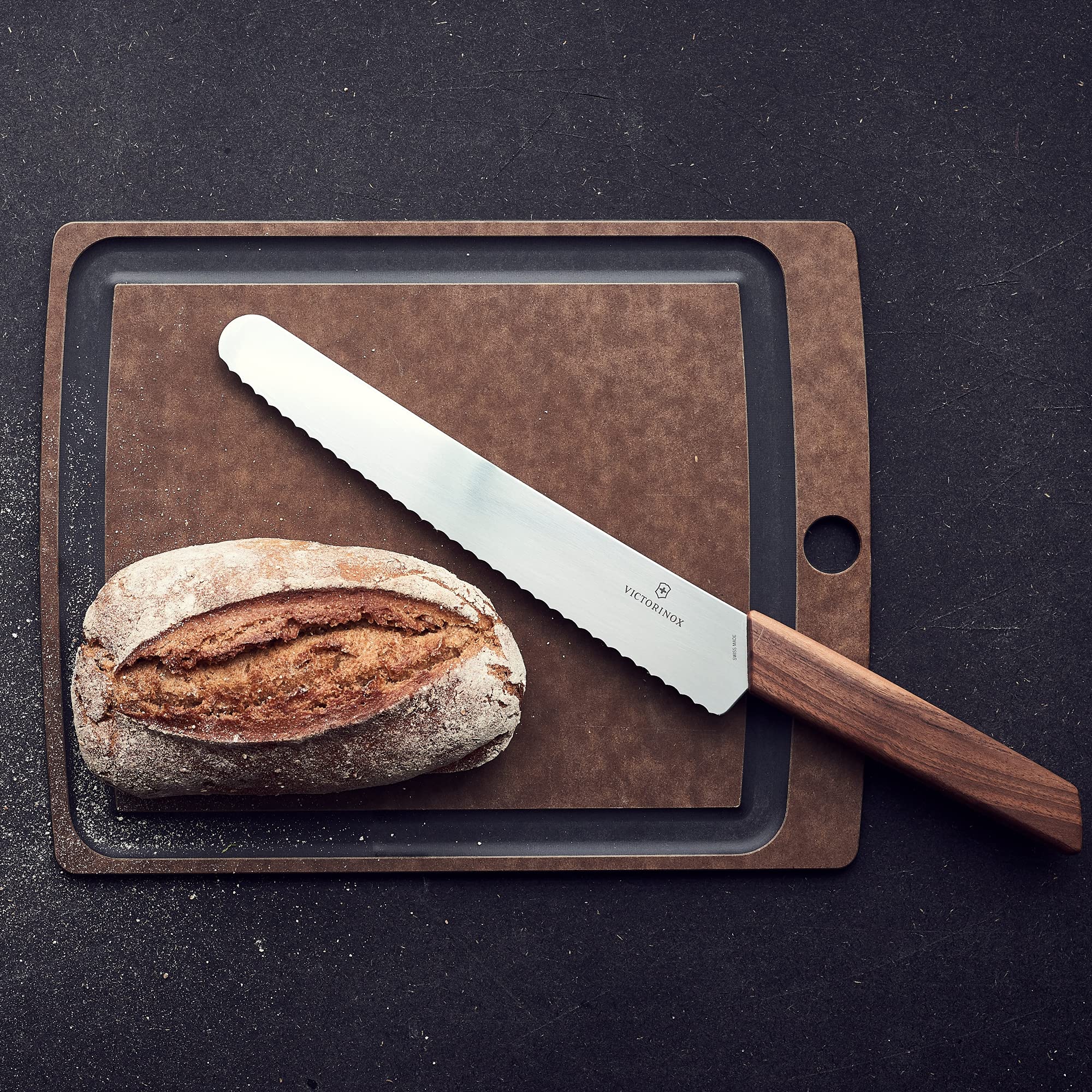 Victorinox Swiss Modern Bread & Pastry Knife - Serrated Bread Knife for Kitchen Accessories - Sharp Kitchen Knife for Cutting Sandwiches, Vegetables & More - Wavy Edge, Walnut Wood Handle, 8.5"