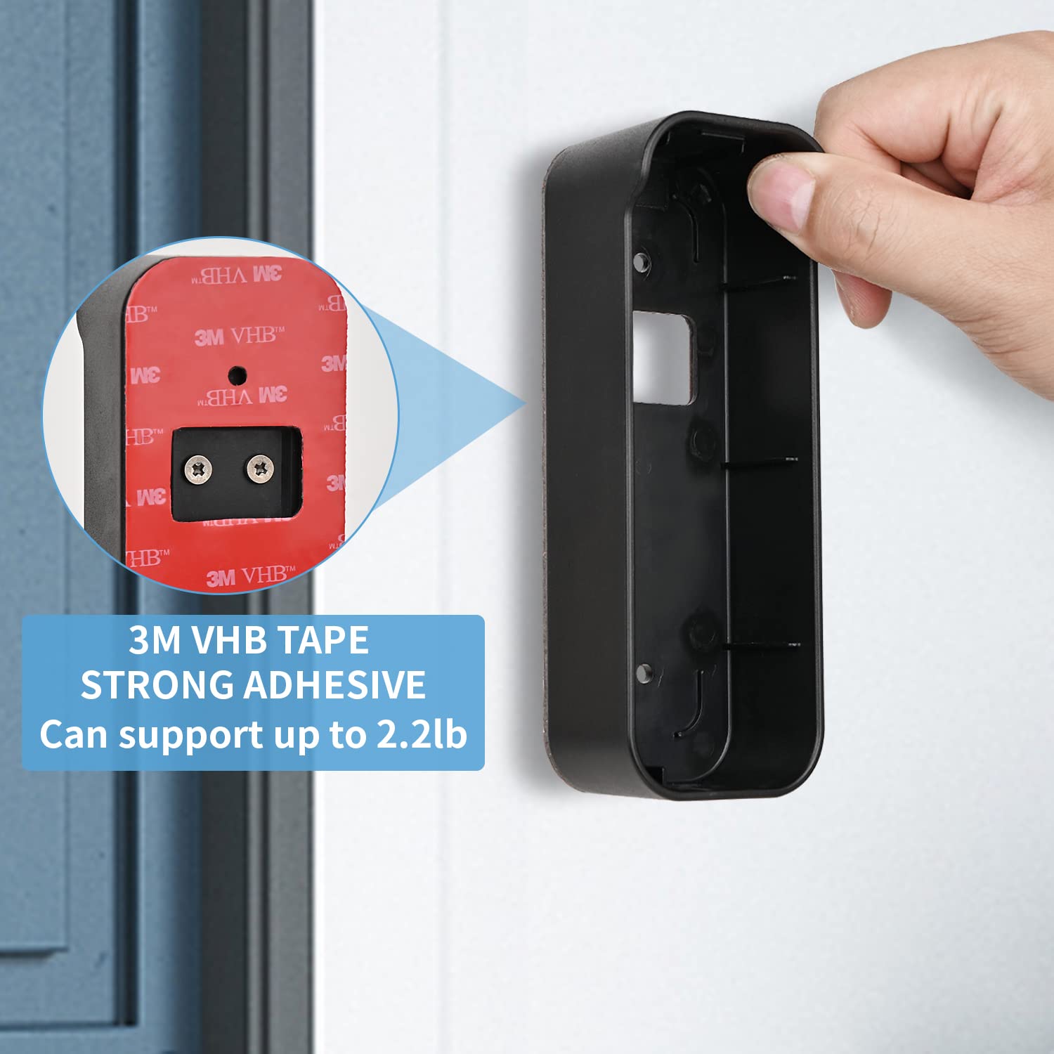 Adhesive Door Mount Compatible with Blink Video Doorbell, No-Drill Mounting Bracket, Accessories for Blink Doorbell Security System - Black