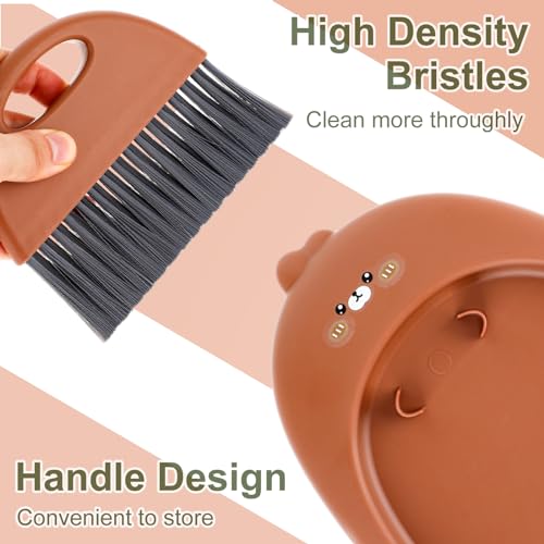 Amabro Mini Dustpan and Brush Cleaner Set, Handheld Broom Dustpan Brush Cute Animal Style Dustpan Broom Portable Cleaning Brush for Table Desk Window Gaps Keyboard Kitchen Pets Nest(Brown)