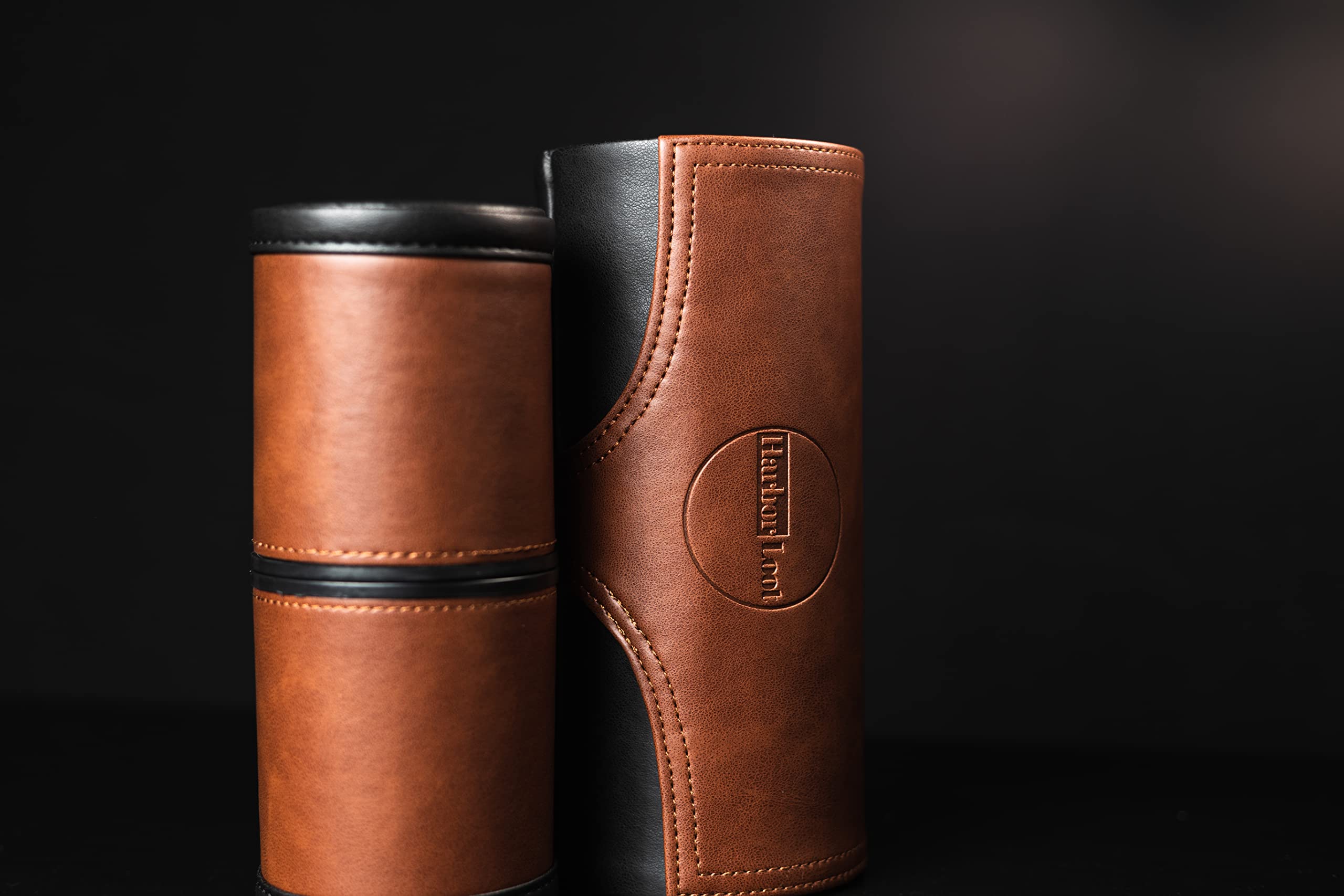 Harbor Loot PU Leather Double Dice Cup Set – Portable with Carrying Case, 2 Dice Cups, 2 Dice Bags, 12 Large Dice, and 30 Chips