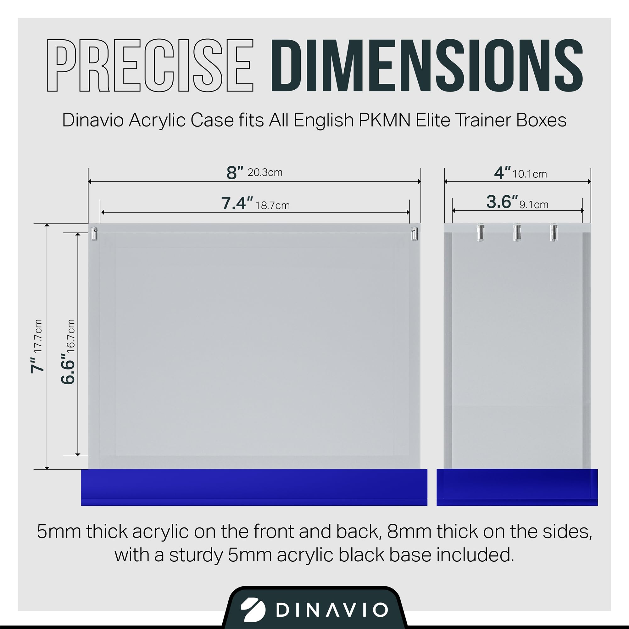 Dinavio Crafthouse Elite Trainer Box Acrylic Case - ETB Protector Case - Elite Trainer Box Protector - 8mm + 5mm Acrylic 5x3mm Magnets - Compatible with PKMN ETB Boxes (Black Base)
