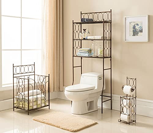 Pilaster Designs Transitional Copper Iron 3 Tier Exeter Over The Toilet Bathroom Spacesaver Storage Rack Organizer