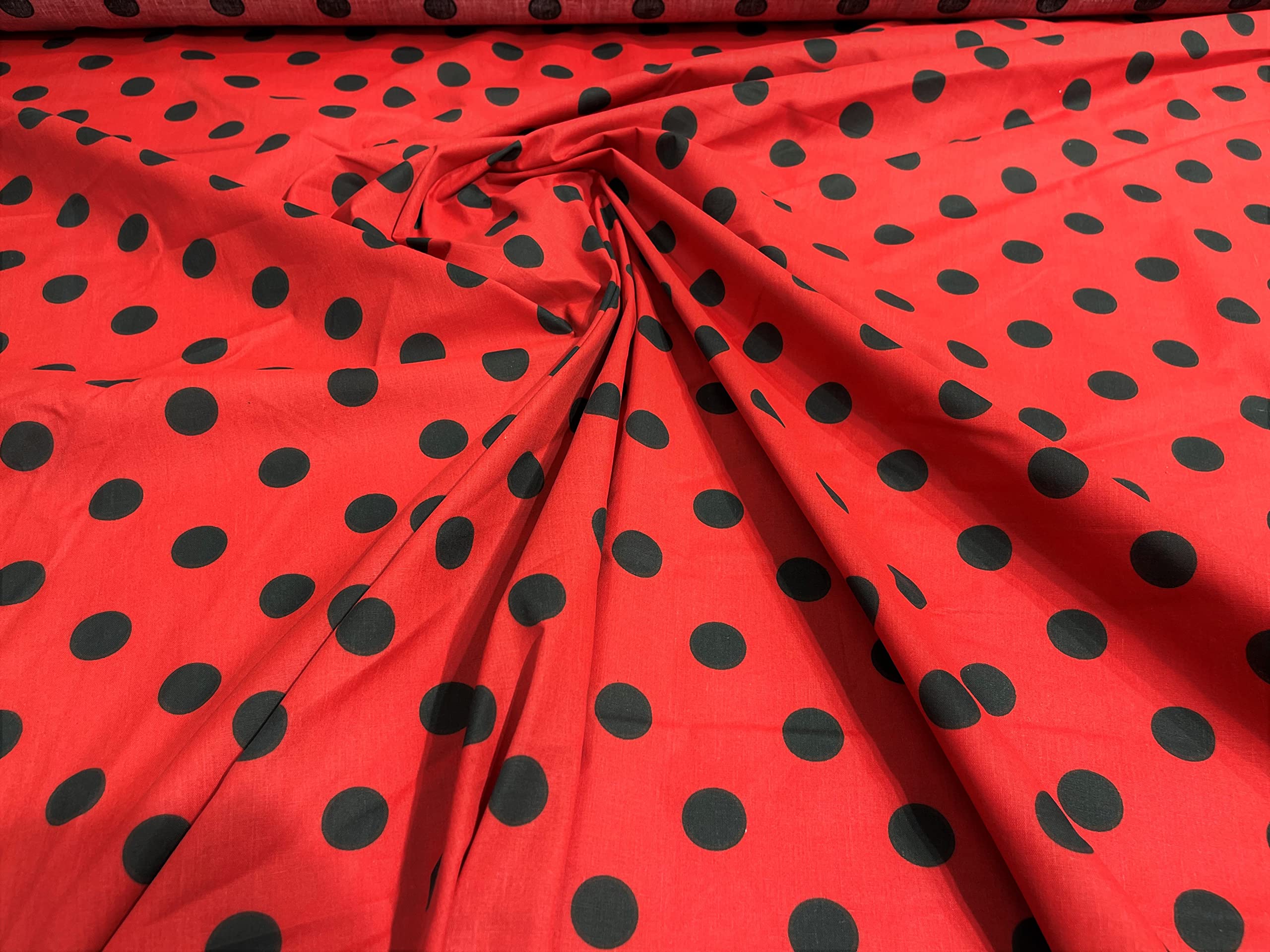 New Creations Fabric & Foam Inc, 60" Wide by Premium Polka Dot Poly Cotton Fabric (Black Dot on Red, 1 Yard)