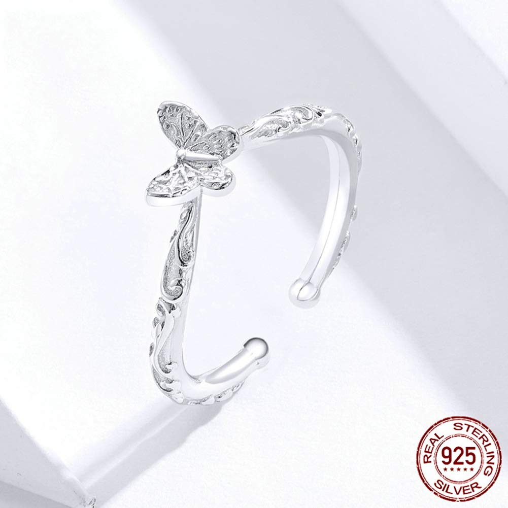 AOFFLY S925 Sterling Silve Women's Rings Butterfly Open Ring for Women Jewelry