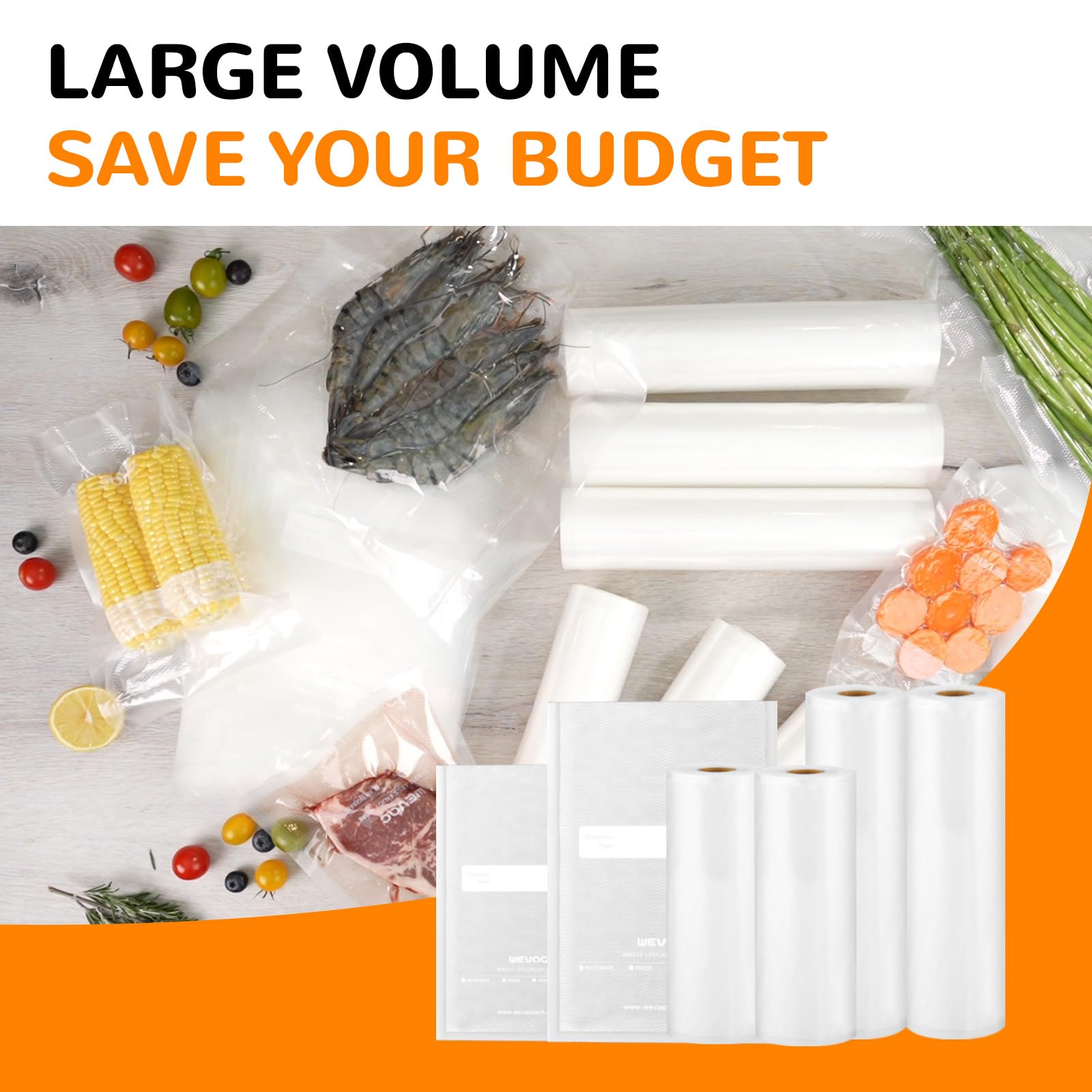 All-in-One Variety Pack Vacuum Sealer Bags & Rolls β 50x 6''x10'', 70x 8''x12'', 2 Rolls 11''x20', 2 Rolls 8''x20' β Premium Commercial-Grade for Food Storage, Meal Prep, & Sous Vide, Wevac