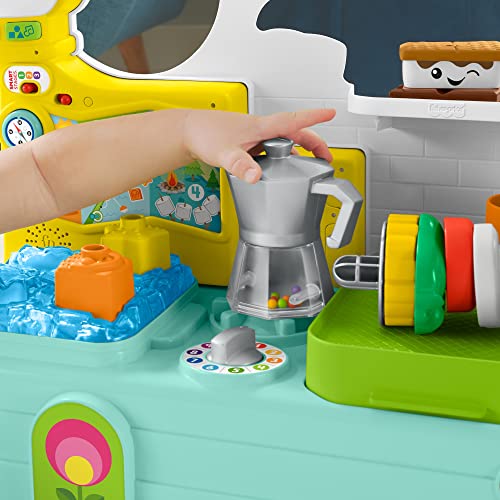 Fisher-Price HCK56​​ Laugh & Learn 3-in-1 On-The-Go Camper - UK English Edition, Musical Push-Along Walker and Activity Center for Infants and Toddlers, Multicolor, 52.8 cm*34.5 cm*50.4 cm