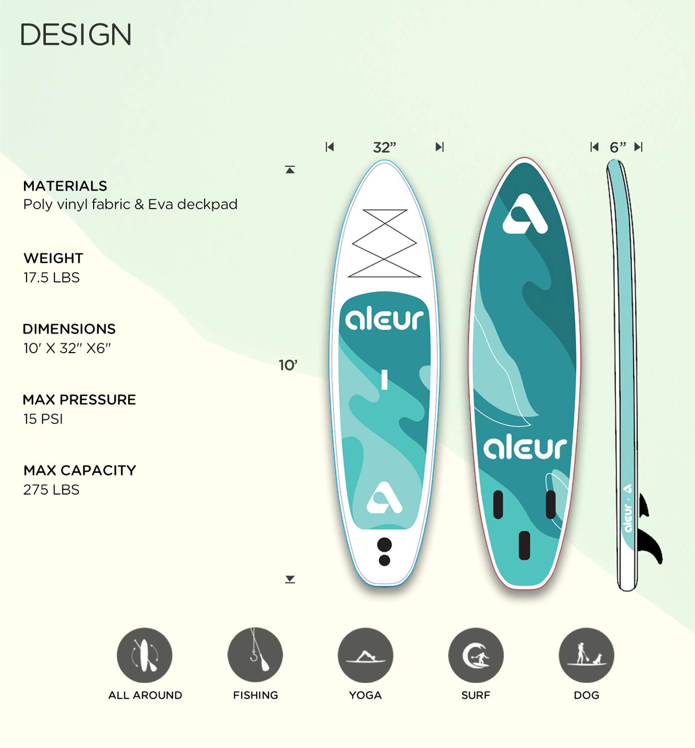 aleur 2020 Explorer Inflatable Stand Up Paddle Board Package W Premium SUP Accessories & Backpack, Non-Slip Deck, Leash, Paddle and Hand Pump | Elegant, Fun, Portable,Versatile (Pastel)