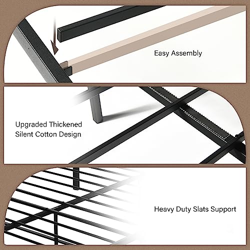 Catrimown Queen Size Bed Frame with Wooden Headboard and Footboard, Queen Platform Bed with Storage, Wooden Metal Bed Frame, Strong Slat Support/No Box Spring Needed/Easy Assembly, Industrial Brown