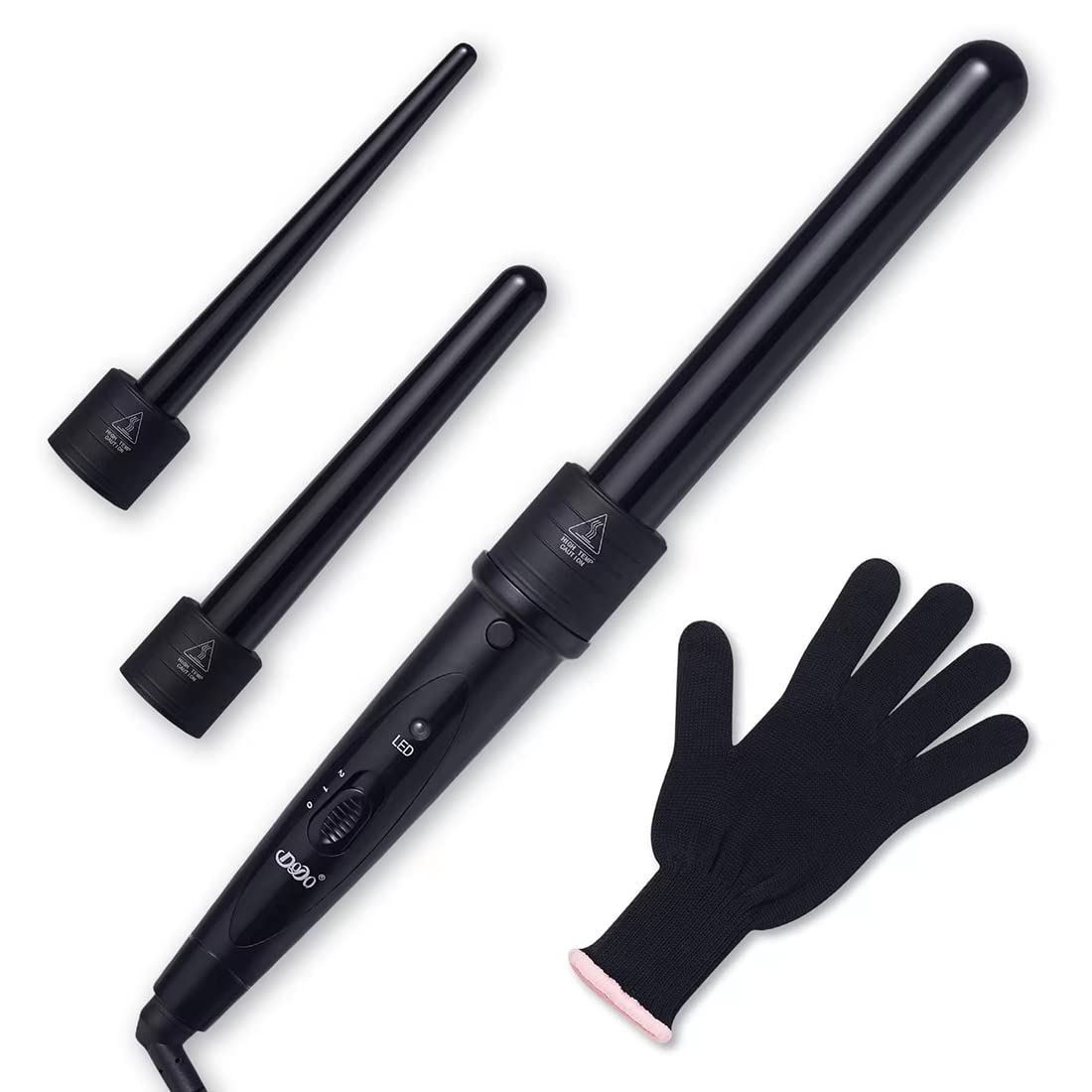 iMissiu Tourmaline 3 in 1 Curling Wand Set with 3 Interchangeable Curling Iron Ceramic Barrels with Heat Resistant Glove ā Black