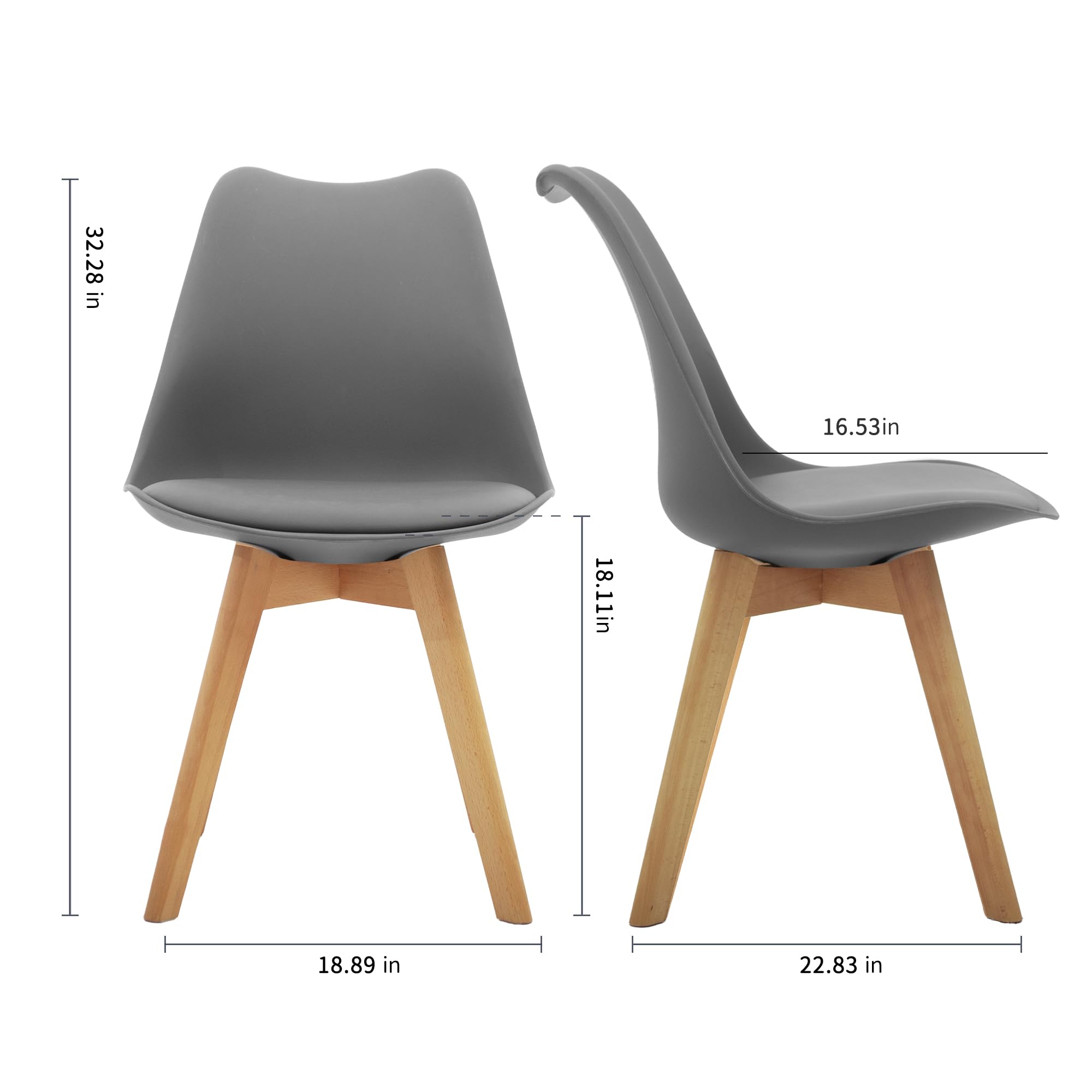 CangLong Mid Century Modern Side Chair with Wood Legs for Kitchen, Living Dining Room, Set of 2, Grey