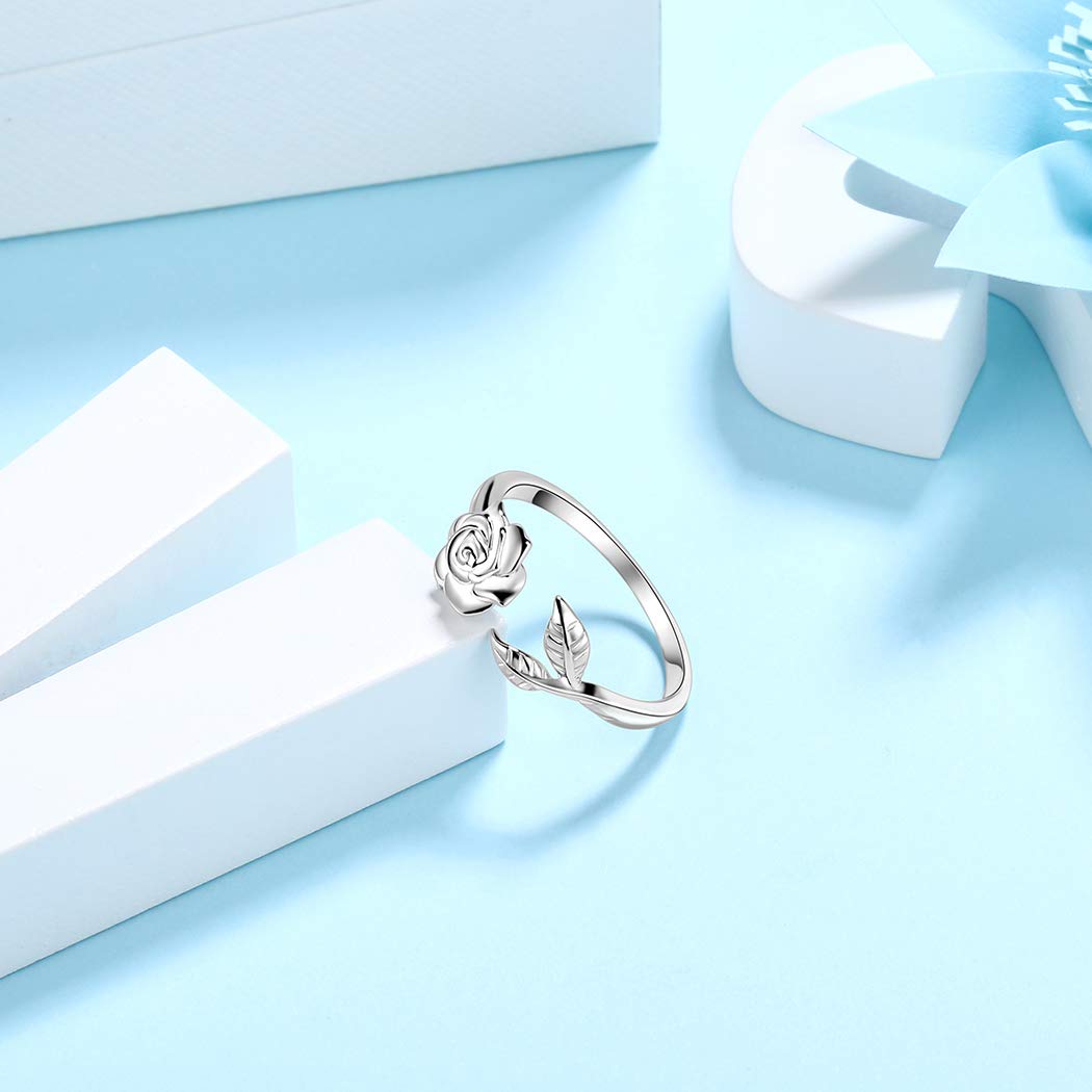 Adjustable Rose Flower Ring for Women s Princess Wedding Engagement Band Elegant Rose Ring Wedding Jewelry FR0019W