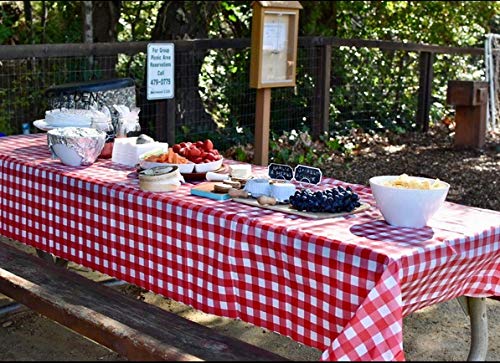 Oojami Pack of 6 Plastic Red and White Checkered Tablecloths - 6 Pack - Picnic Table Covers