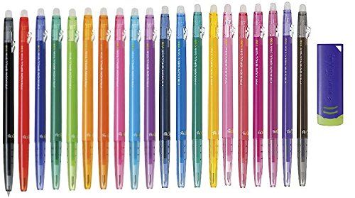 Pilot FriXion Ball Slim 038 Retractable Erasable Gel Ink Pen, Extra Fine Point, 0.38mm, 20 Color Set & FriXion Eraser