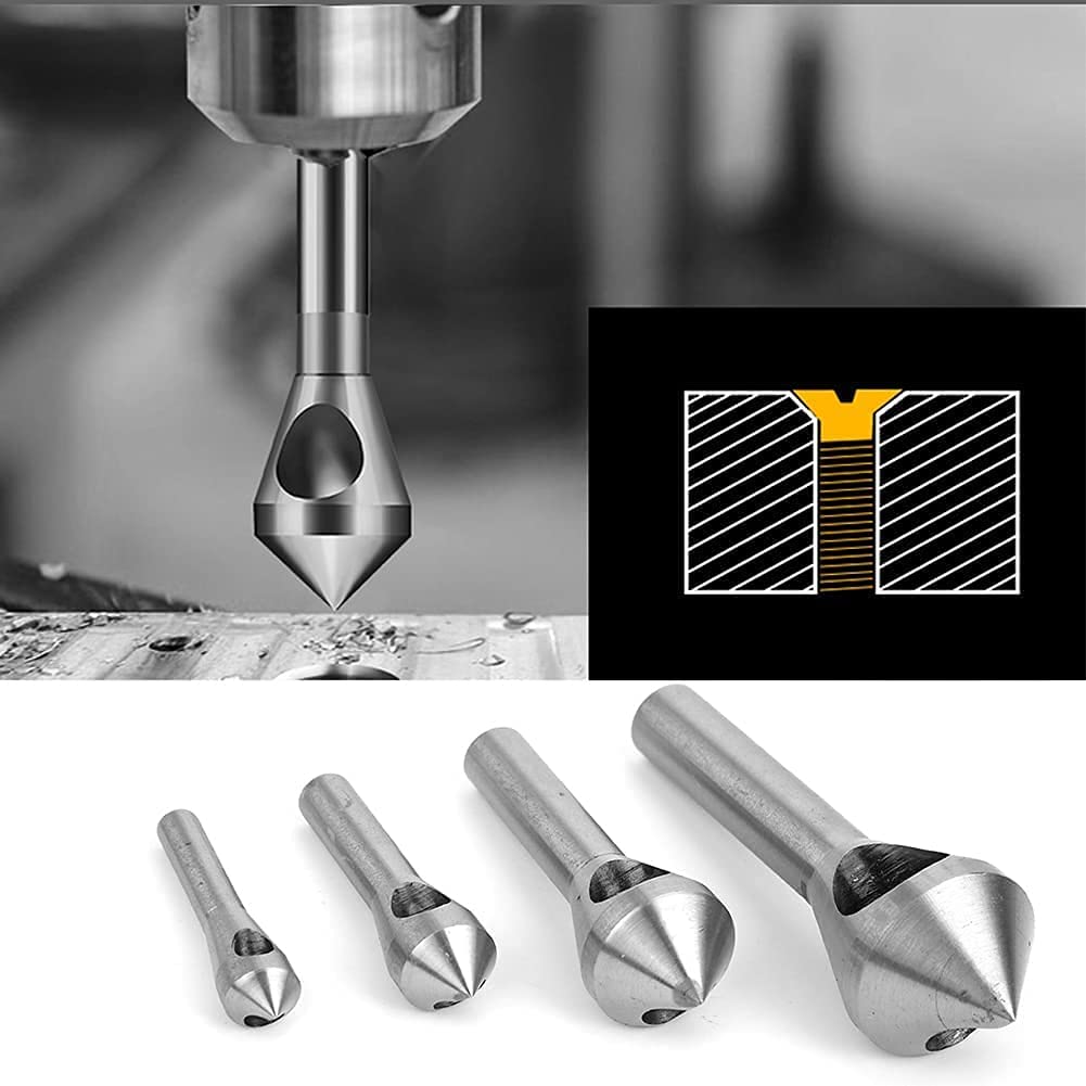 Chaot Countersink Chamfer Deburring Drill Bit Set 2-5mm 5-10mm 10-15mm 15-20mm Round Shank Woodworking Tool 4241 HSS 4pcs (T2)