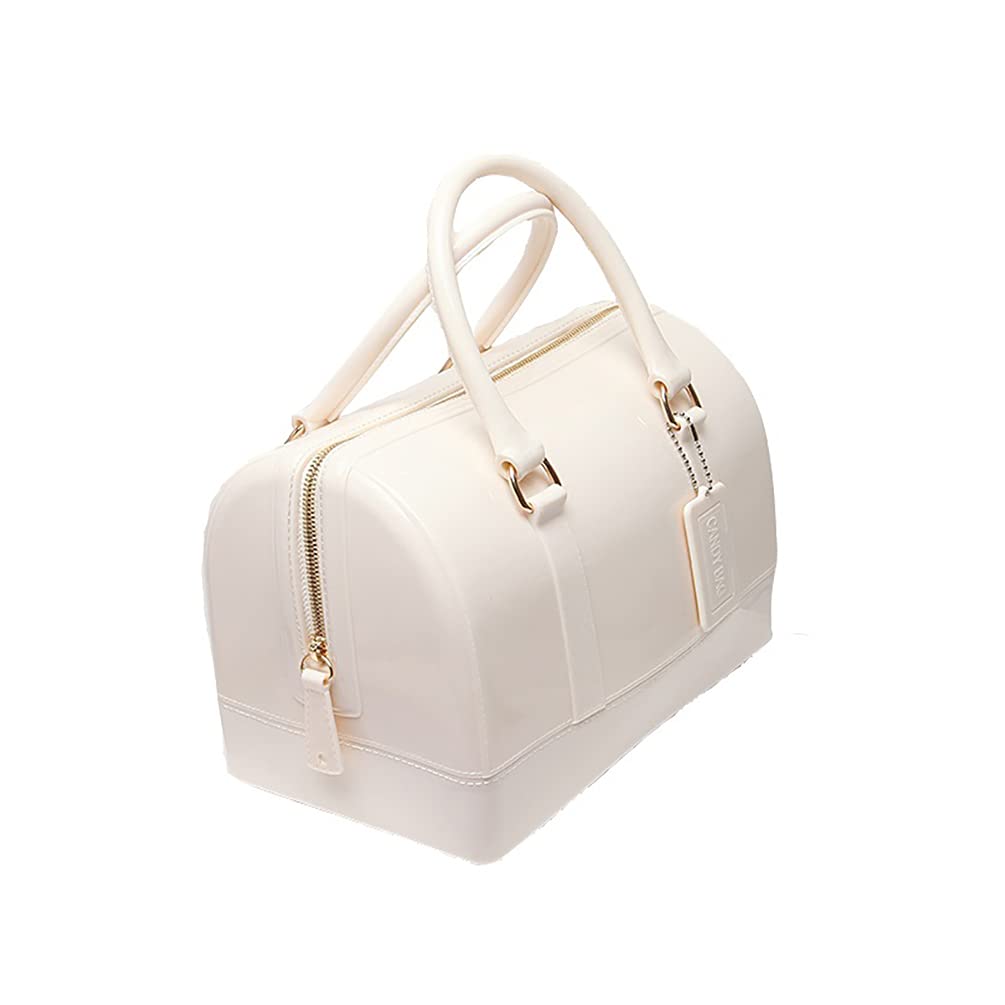ETALOO Ladies Summer Jelly Pillow-shaped Top Handle Handbag Candy Color Transparent Crystal Purse (Ivory)