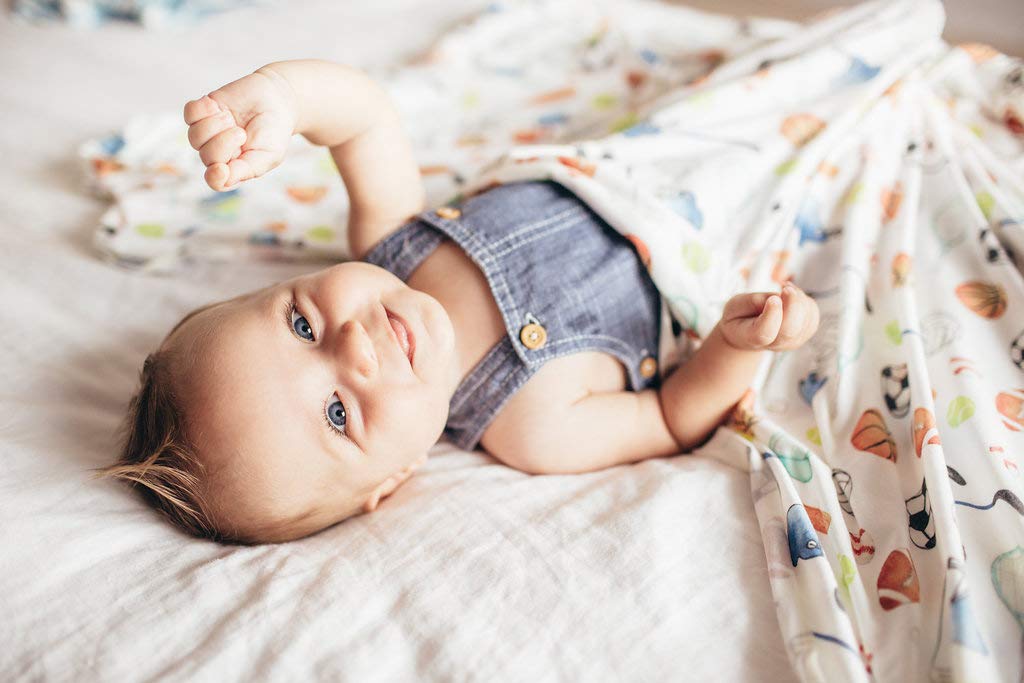 Large Premium Knit Baby Swaddle Receiving Blanket "Varsity" by Copper Pearl