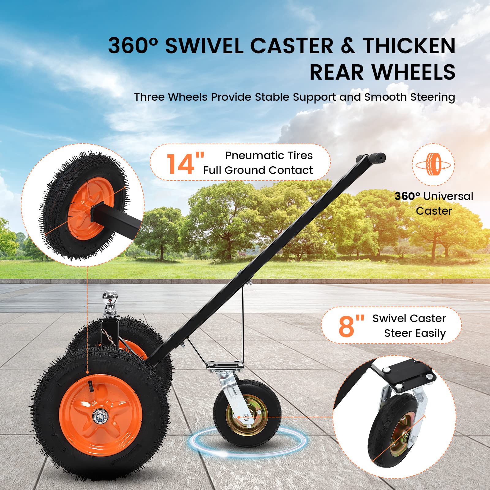 Adjustable Trailer Dolly, 1000lbs Load Capacity, Carbon Steel Trailer Mover with 17.71''-25.59'' Adjustable Height, 14" Pneumatic Tires for Moving Boat Trailers/Utility/Cargo/RV
