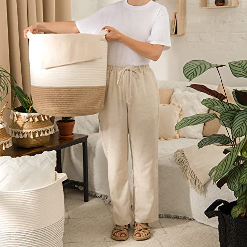 GooBloo Large Cotton Rope Woven Basket - 18" x 17β Tall Decorative Storage Basket for Living Room, Toys or Blankets - Wicker Blanket Basket with Handles, Blanket Baskets or Cute Baby Laundry Hamper