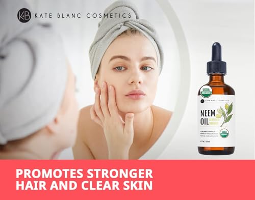 Kate Blanc Cosmetics Neem Oil for Skin, Hair & Face. Safe for Dog, Plants, Scalp & Hair Growth (4oz, Organic, Cold Pressed, Concentrate)