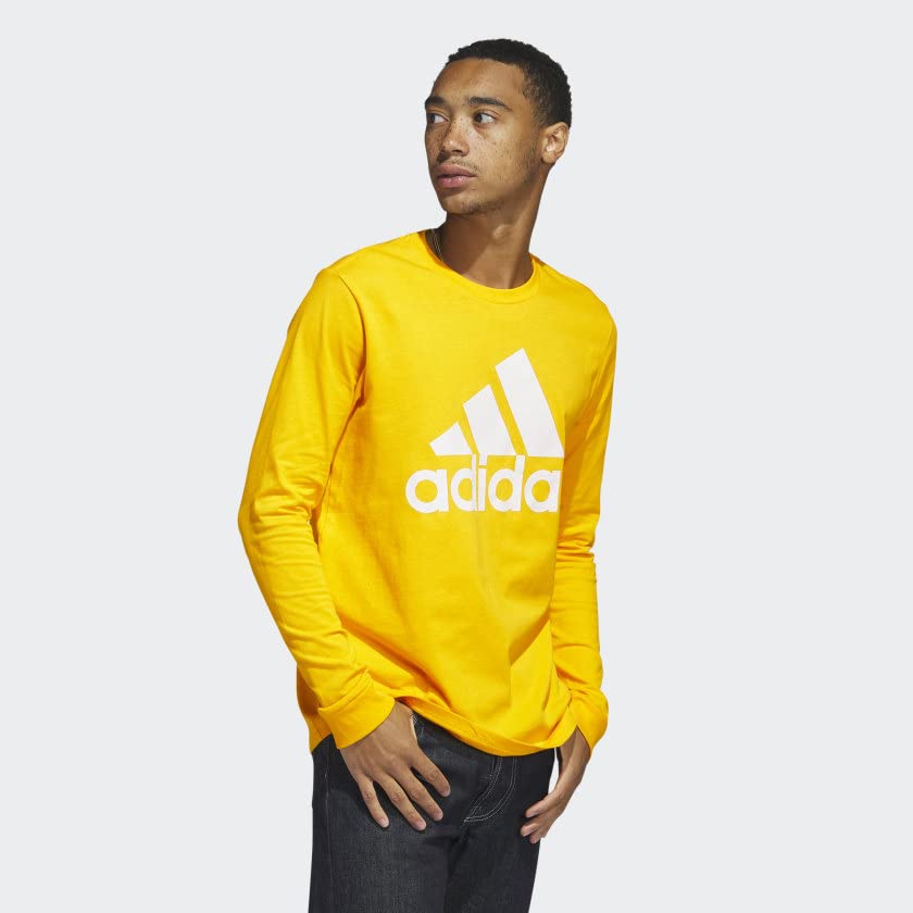 adidas Amplifier Long Sleeve Badge of Sport Tee Men's, Yellow, Size L