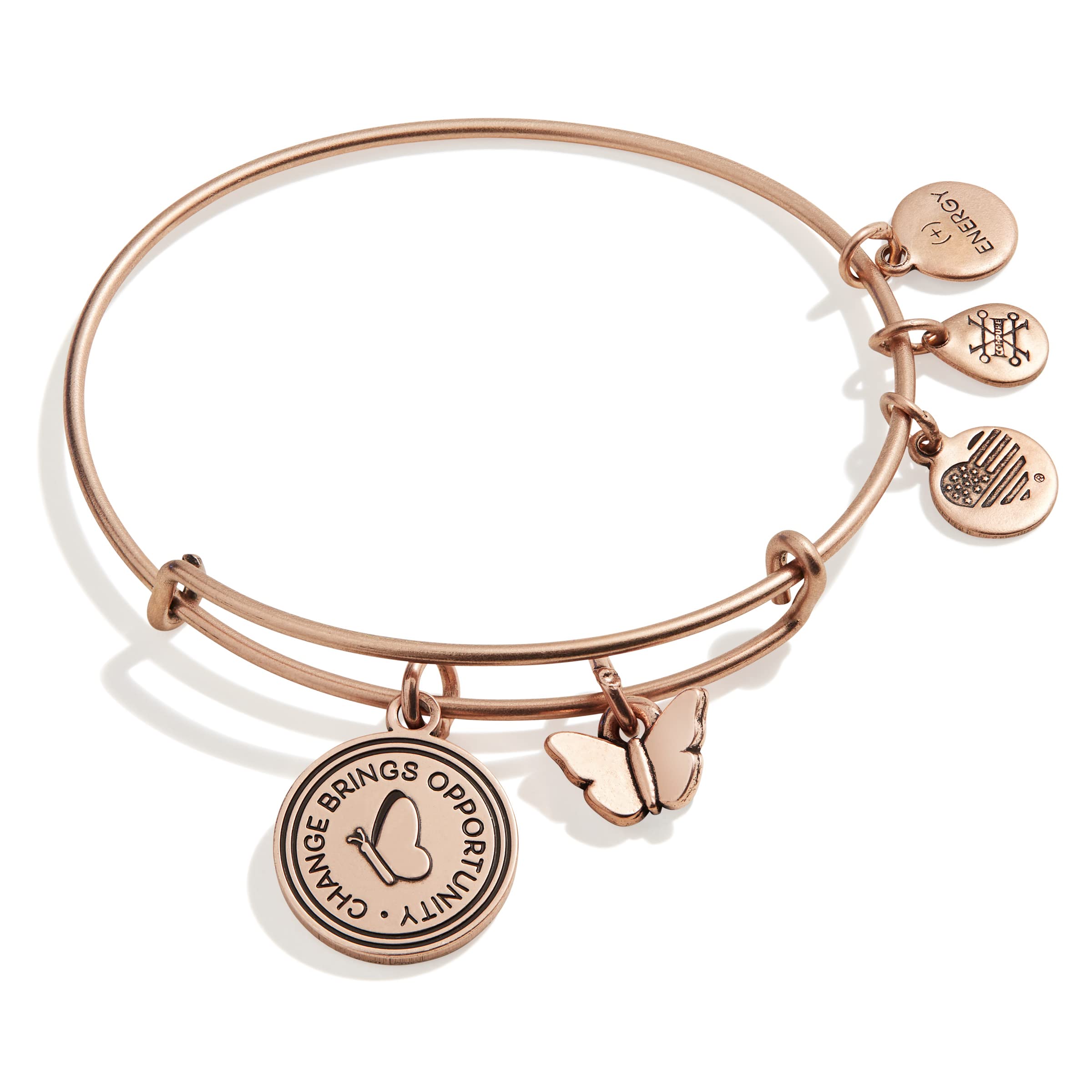 Alex and Ani Connections Expandable Bangle for Women, Change Brings Opportunity Charm, Rafaelian Antique Rose Finish, 2 to 3.5 in
