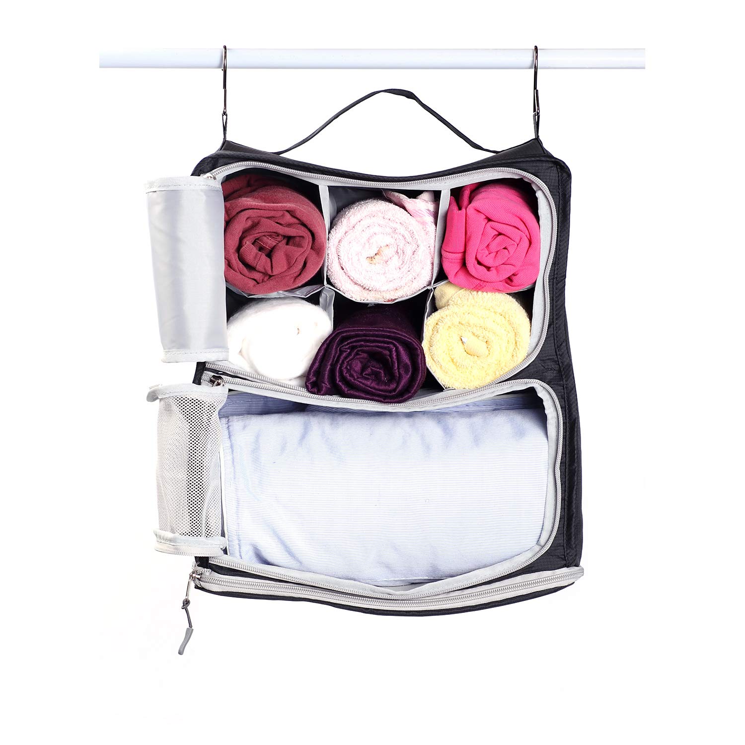 CHISROSLIN Hanging Garment Organizers Portable Luggage Suitcase Closet Shelving Organizer w/hooks Hanging Packing Cubes for Travel, Black