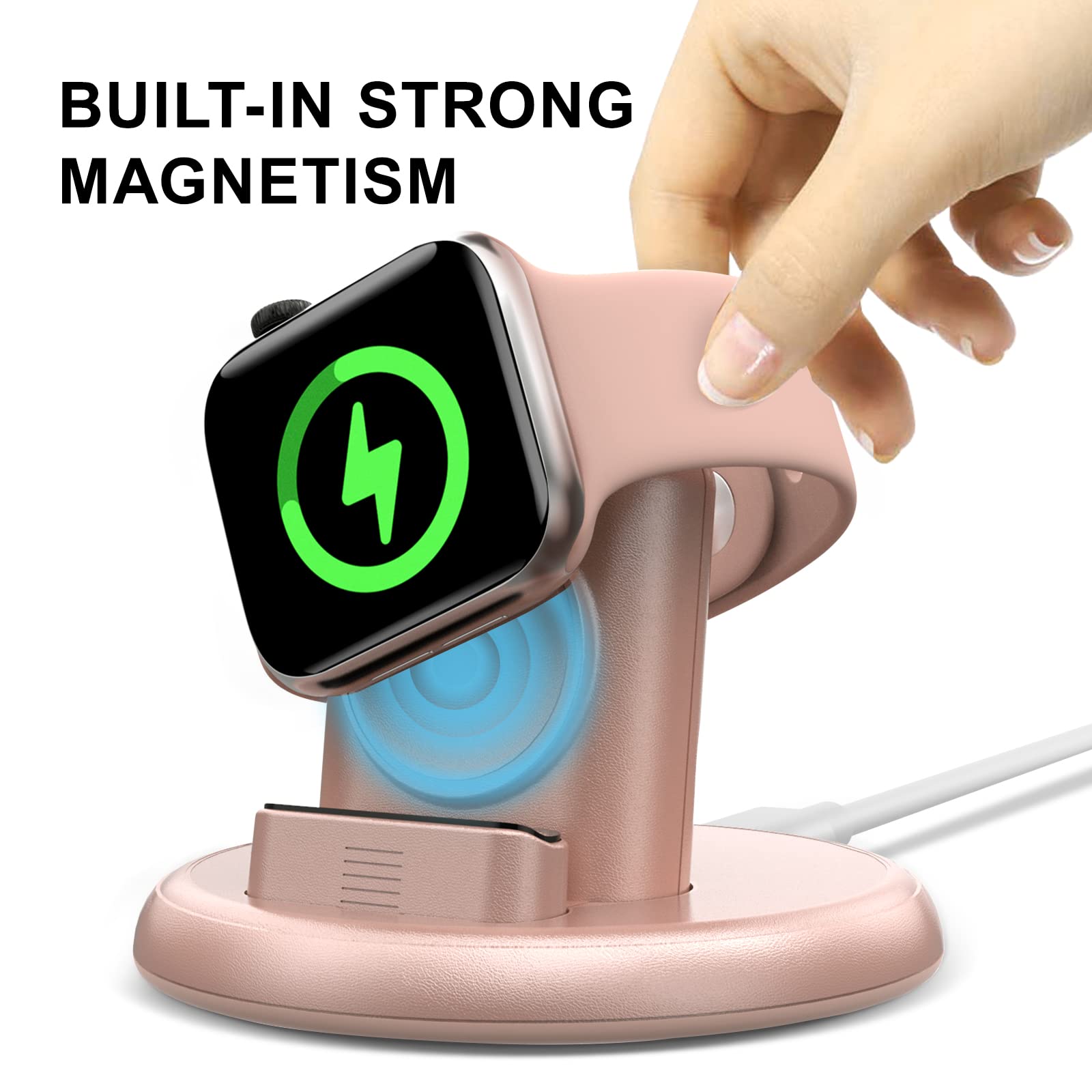 Charging Stand for Apple Watch, GUYARO Magnetic Wireless Charging Station Compatible with Apple Watch Series 8/Ultra/SE/7/6/5/4/3/2/1 Portable iWatch Charger Stand with Charging Cable- Rose Gold