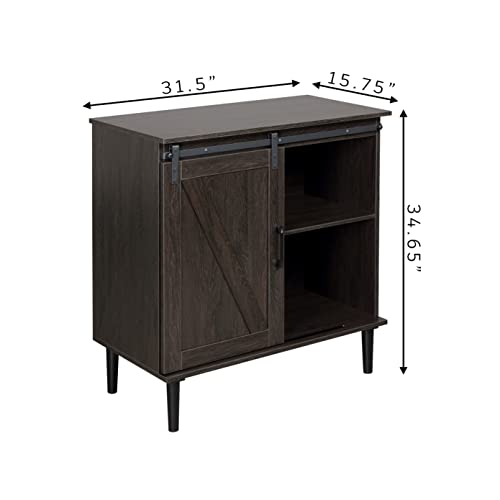 Finnhomy Farmhouse Sideboard Buffet Cabinet with Sliding Barn Door, Kitchen Storage Cabinet, Coffee Bar Cabinet, Accent Cabinet, 31.5X 15.75 x 34.65Inch, Dark Gray
