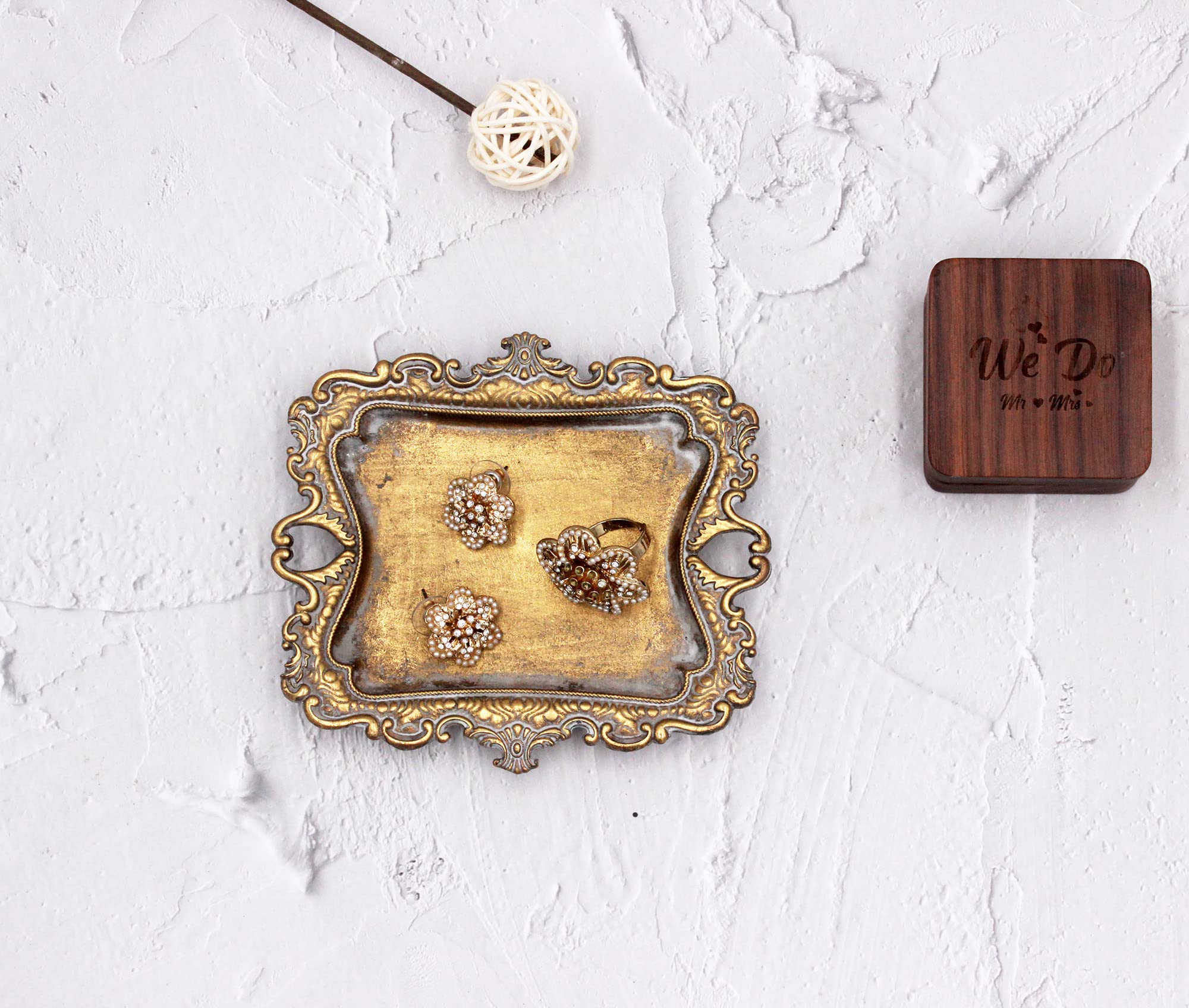 Vintage Small Gold Ring Dish, Birthday & Wedding Gifts for Women,Wedding Ring Tray - 5.3 x 4.5 inches