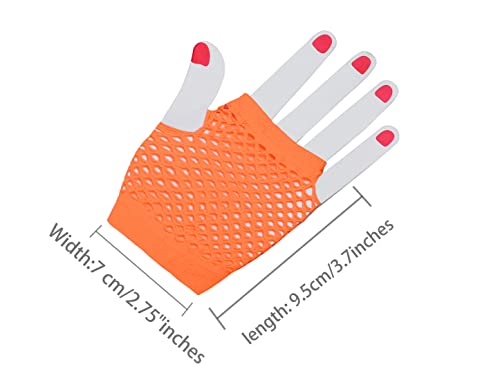 Allegra K Women's Fingerless Mesh 1980s Fancy Dress Party Costume Accessories Fishnet Gloves Long-1Pair Orange