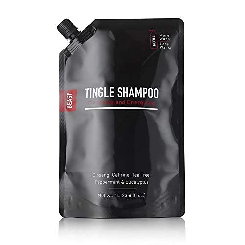 Beast Tingle Shampoo 1L (33.8 fl oz) Pouch + Reusable Durable Aluminum 16oz Beast Bottle