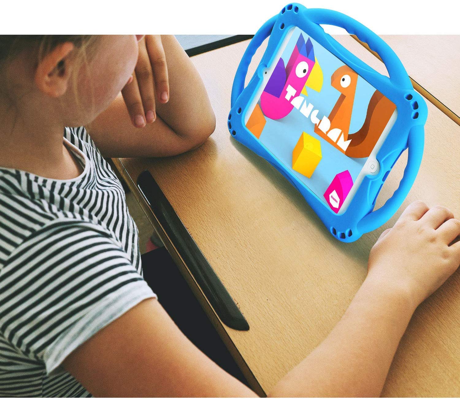 TopEsct Kids Case for iPad Mini 3, 2, 1 with Tempered Glass Screen Protector and Strap, Silicone Shockproof Cover for iPad Mini and iPad Mini 2(Blue)