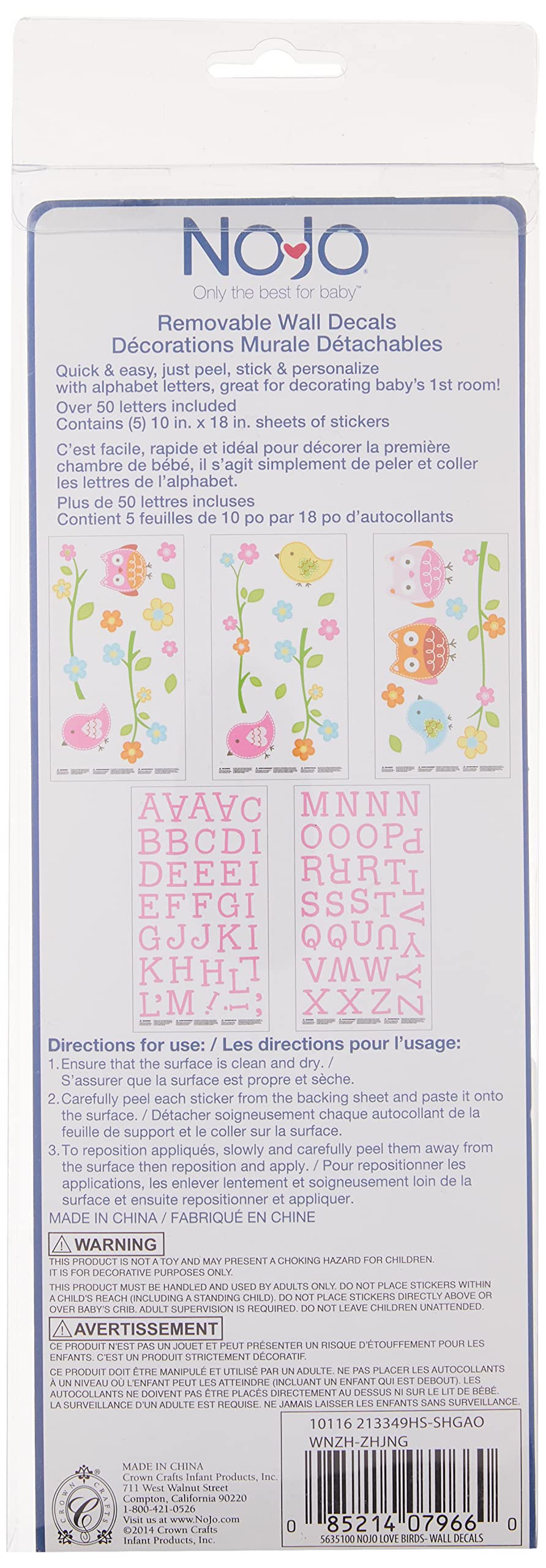 NoJo Love Birds Crib Bedding Set, Wall Decals