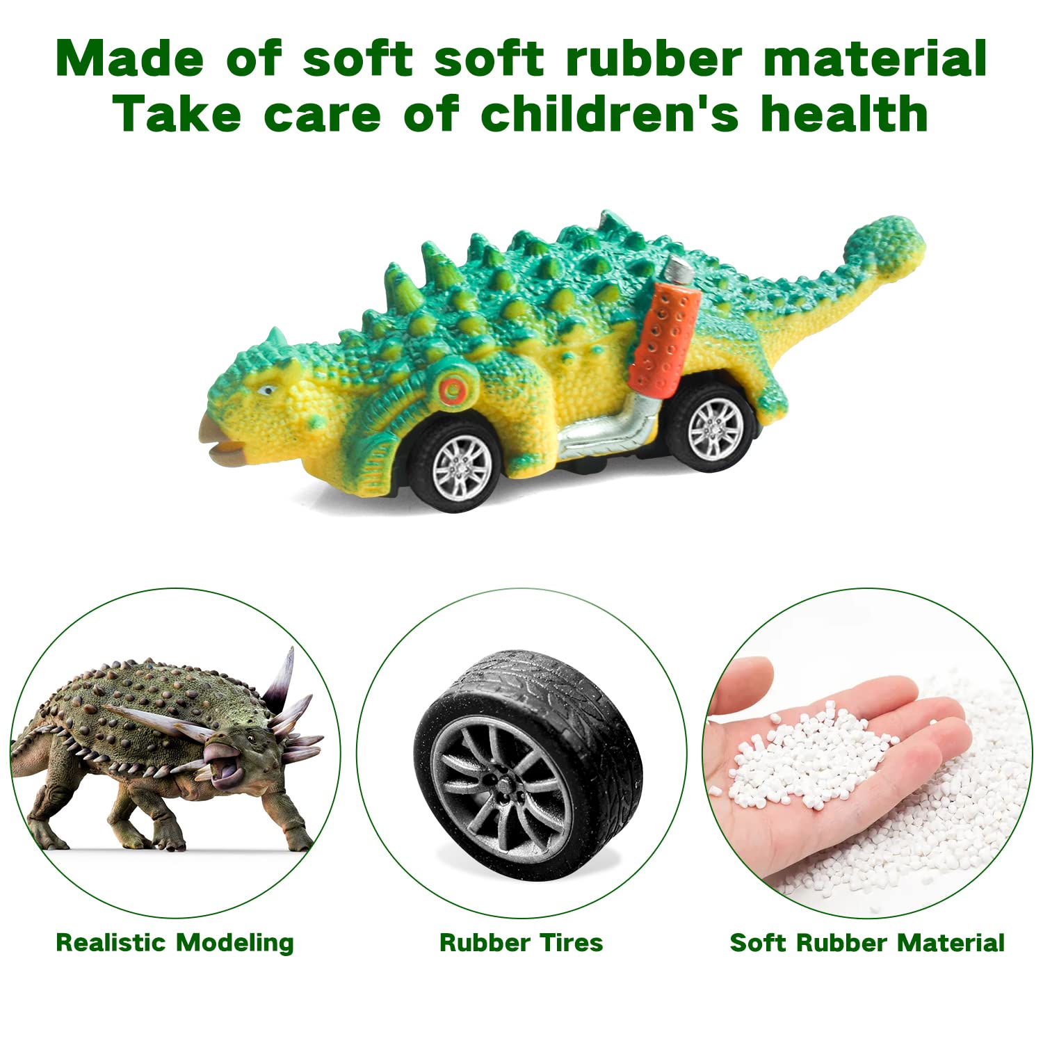 FFTROC Dinosaur Toys for Kids 3-5 Pull Back Cars 6 Pack - Monster Trucks Toys for 3 4 5 Year Old Boys Toys Birthday