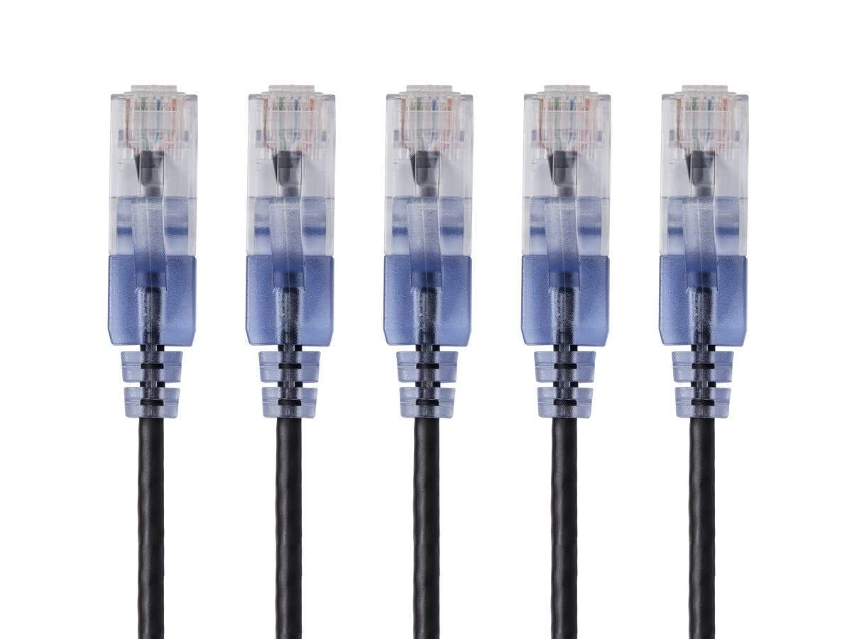 Monoprice Cat6A 20ft White 5-Pk Patch Cable UTP 30AWG 10G Pure Bare Copper Snagless RJ45 SlimRun Series Ethernet Cable