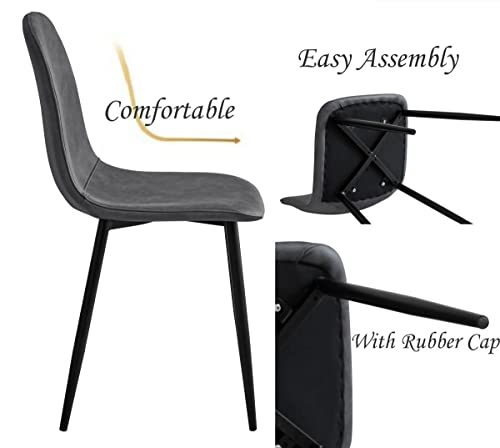 FurnitureR Modern Mid Century Leathaire Upholstered Kitchen Dining Chair Set of 2, Armless Leisure Accent Chair with Black Metal Legs Space Saving for Dining Kitchen Living Room, Grey, 2PCS