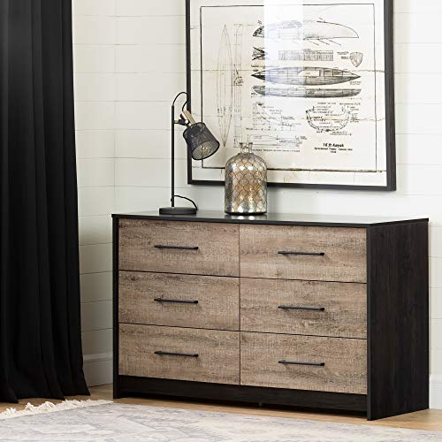 South Shore Londen 6-Drawer Double Dresser, Weathered Oak and Ebony