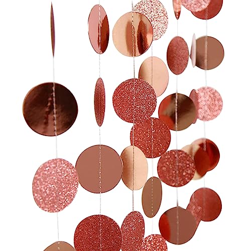 ccHuDE 4 Pcs Circle Dots Garland Glitter Hanging Garland Party Decor Banner Backdrop Circle Streamers Party Decorations for Birthday Wedding Christmas Rose Gold