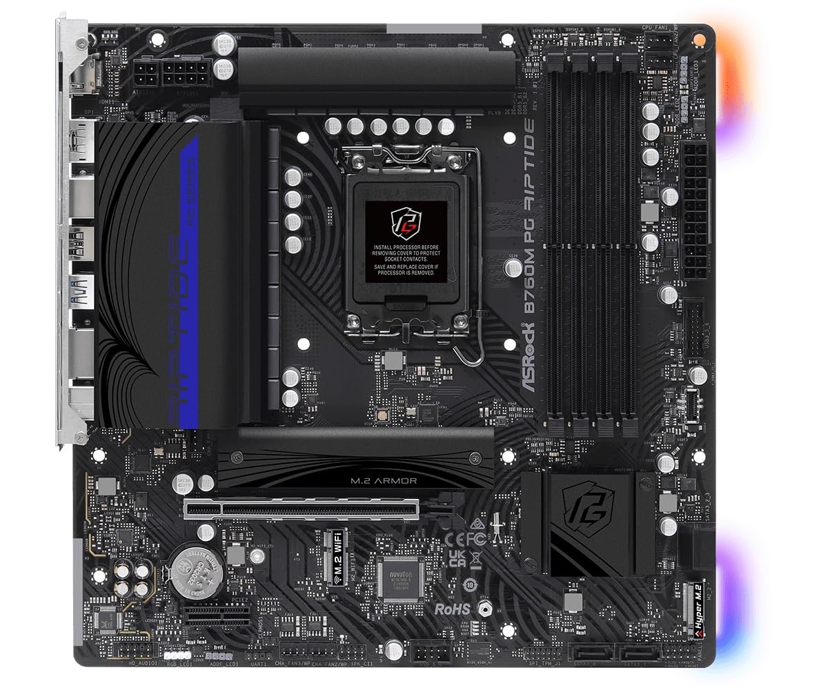 ASRock B760M PG Riptide Intel 12th & 13th Generation CPU (LGA1700) B760 Chipset, DDR5 Micro ATX Motherboard