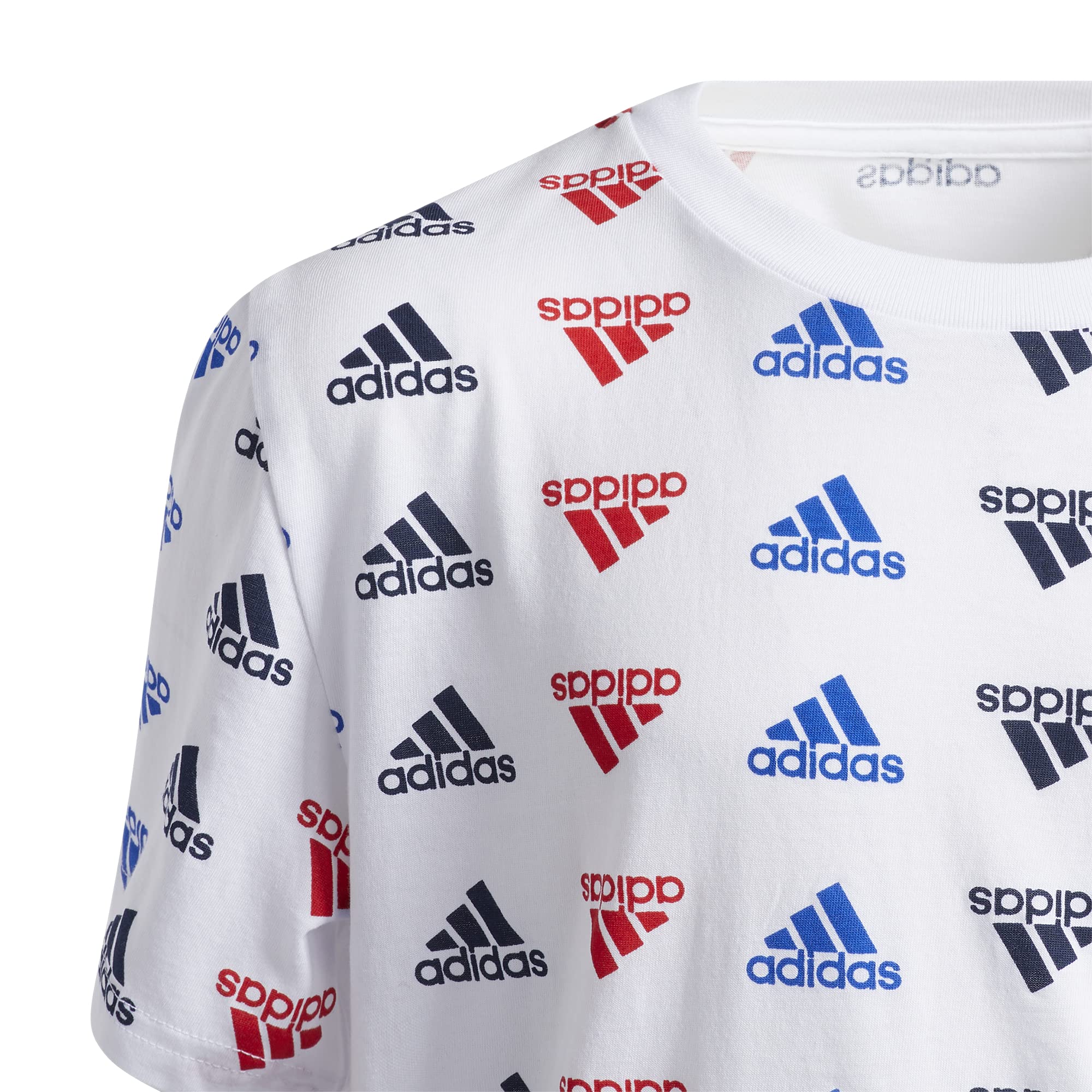 adidas Boys' Brand Love Printed T-Shirt (as1, Alpha, l, Regular, White/Vivid Red/Blue)