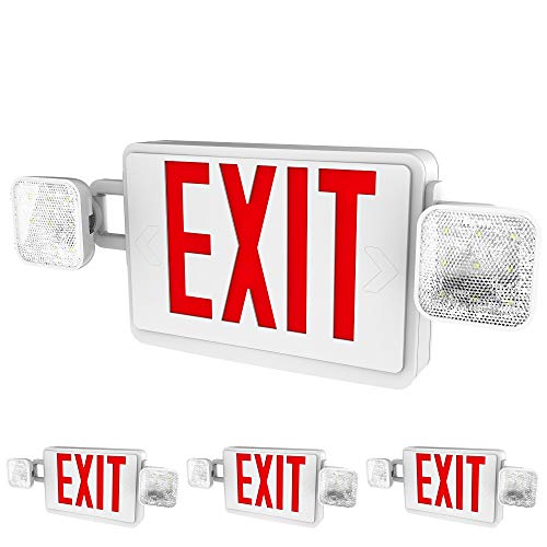 Sunco Red Exit Signs With Emergency Lights, Two Adjustable Square LED Lights, 94V-0 Fire Resistant, Backup Battery, 120-277V, Wall Or Ceiling Mount, Commercial Grade Double Sided 4 Pack