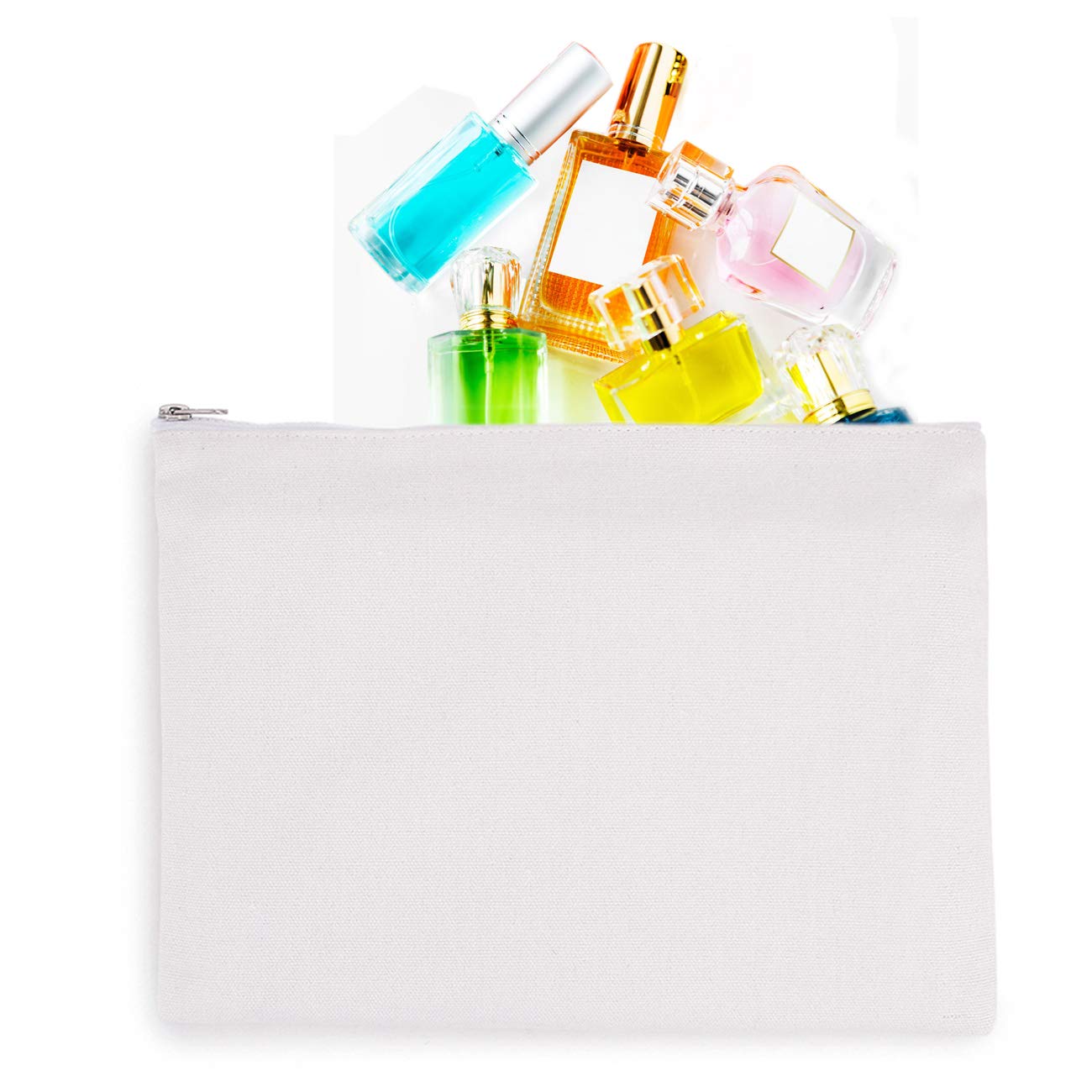 YINGKOR Cotton Canvas Zipper Cosmetic Bag Makeup Bags Tool Organizer with Cotton Lining 20x28cm, White, 7.87x11.02 inches, 20x28cm, Pack of 2