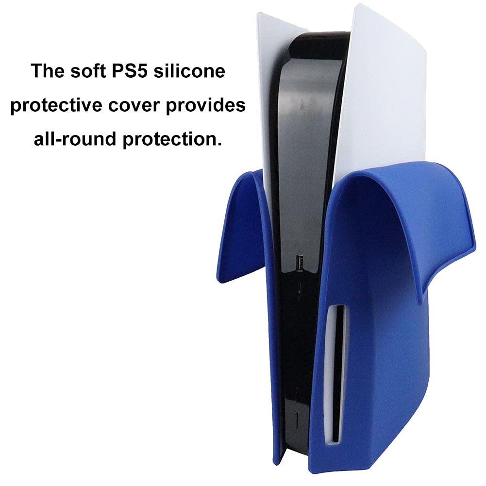 Aosai Silicone Skin Cover for PlayStation 5, Dustproof Anti-Scratch Anti-Fall Protector Case for Sony PS5 Disk Version/Digital Edition Console (Digital Edition, Blue)