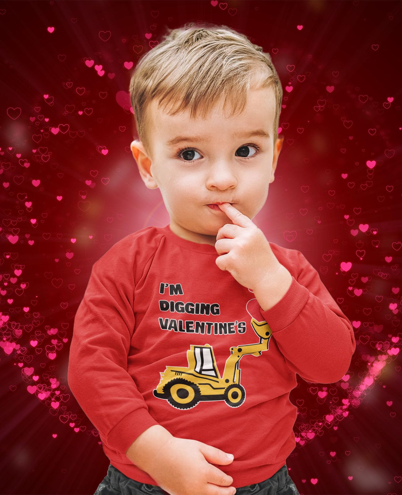 Tractor & Digger Toddler Boys Valentines Shirt Heart Dab Funny Valentine's Day Kids Long Sleeve T-Shirt for Toddlers 3T Red